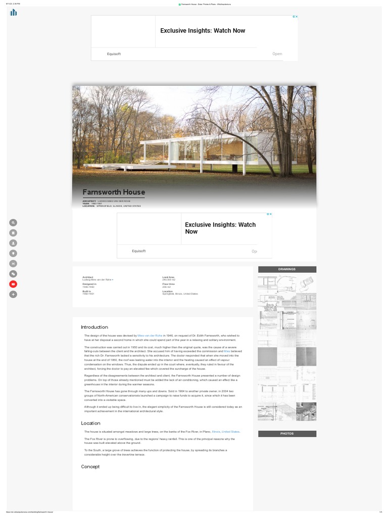Farnsworth House - Data, Photos & Plans - WikiArquitectura | PDF