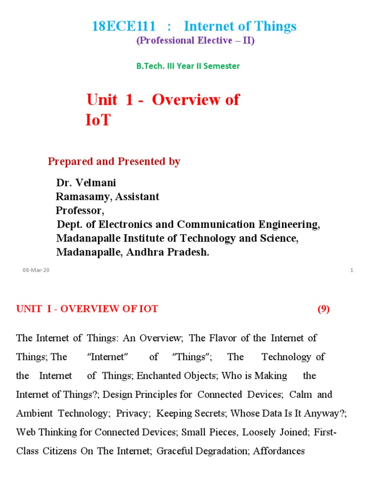 IoT - Unit I (A) | PDF | Osi Model | Internet Protocols