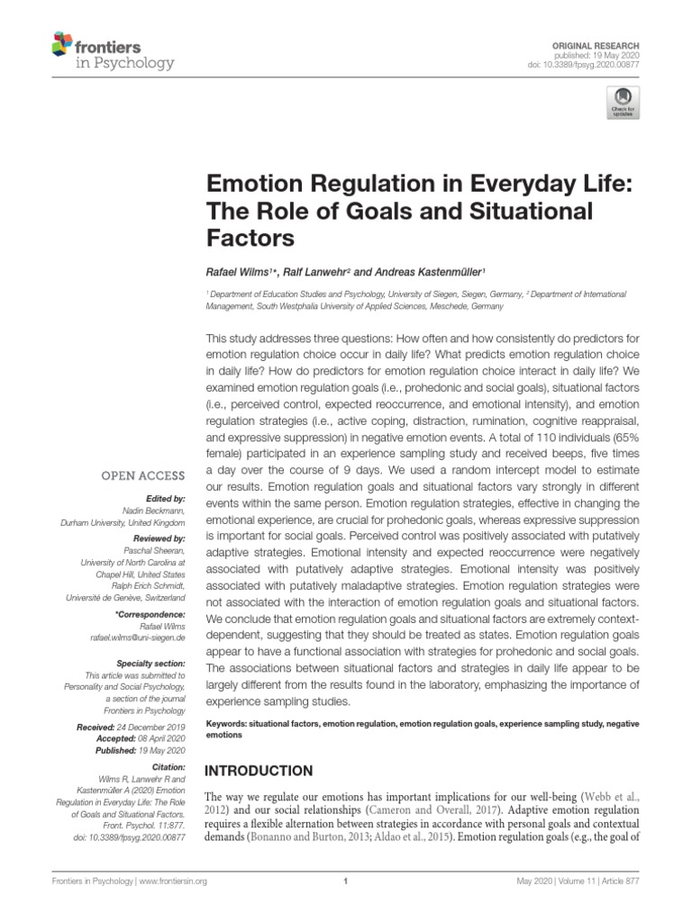 Emotion Regulation in Everyday Life - The Role of Goals and Situational ...