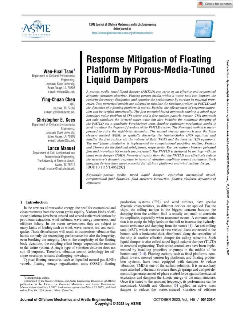 2023 Response Mitigation of Floating Platform by Porous-Media Tuned ...
