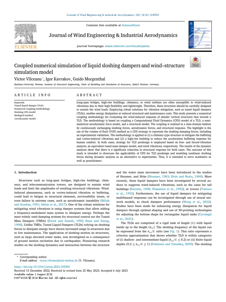 2023 Coupled Numerical Simulation of Liquid Sloshing Dampers and Wind-Structure Simulation Model ...