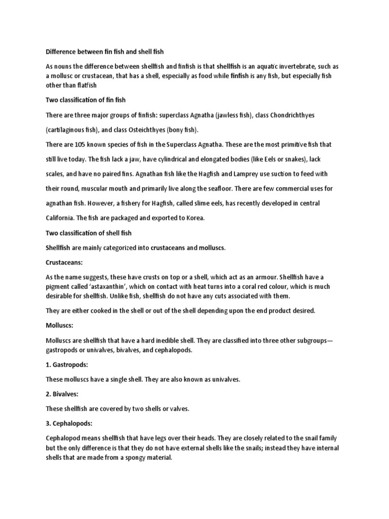 Difference Between Fin Fish and Shell Fish | PDF | Tuna | Fish