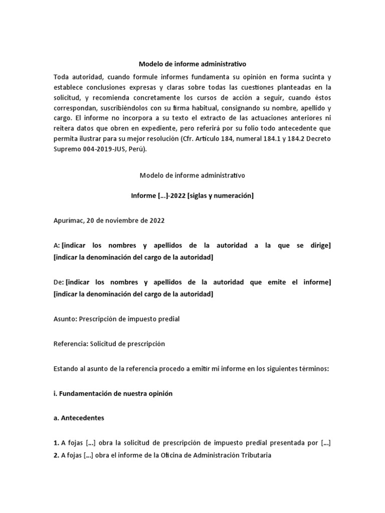 Modelo de Informe Administrativo | PDF