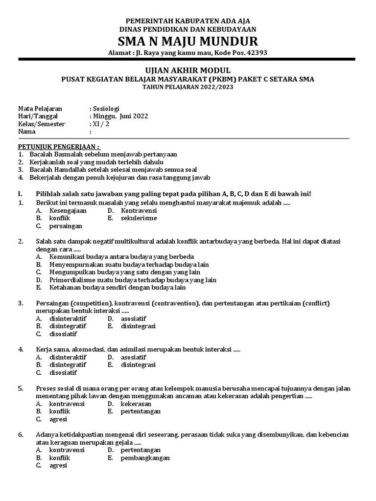 Soal Uam Sosiologi Xi | PDF