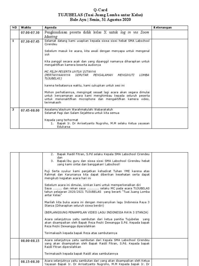 Q-Card MC LOMBA TUJUBELAS | PDF