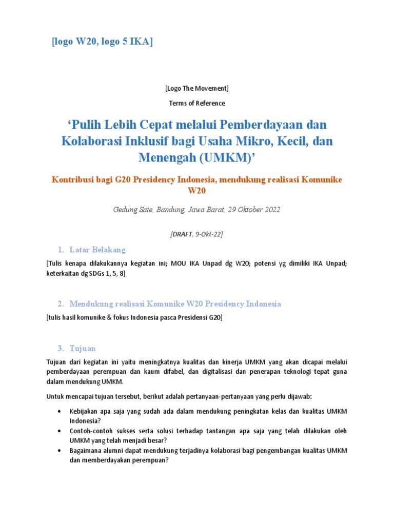 (DRAFT) TOR UMKM Expo Okt2022 - V.01 - 20221009 | PDF