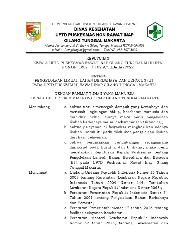 Pengelolaan Limbah B3 Puskesmas Makarta | PDF | Pengembangan Diri