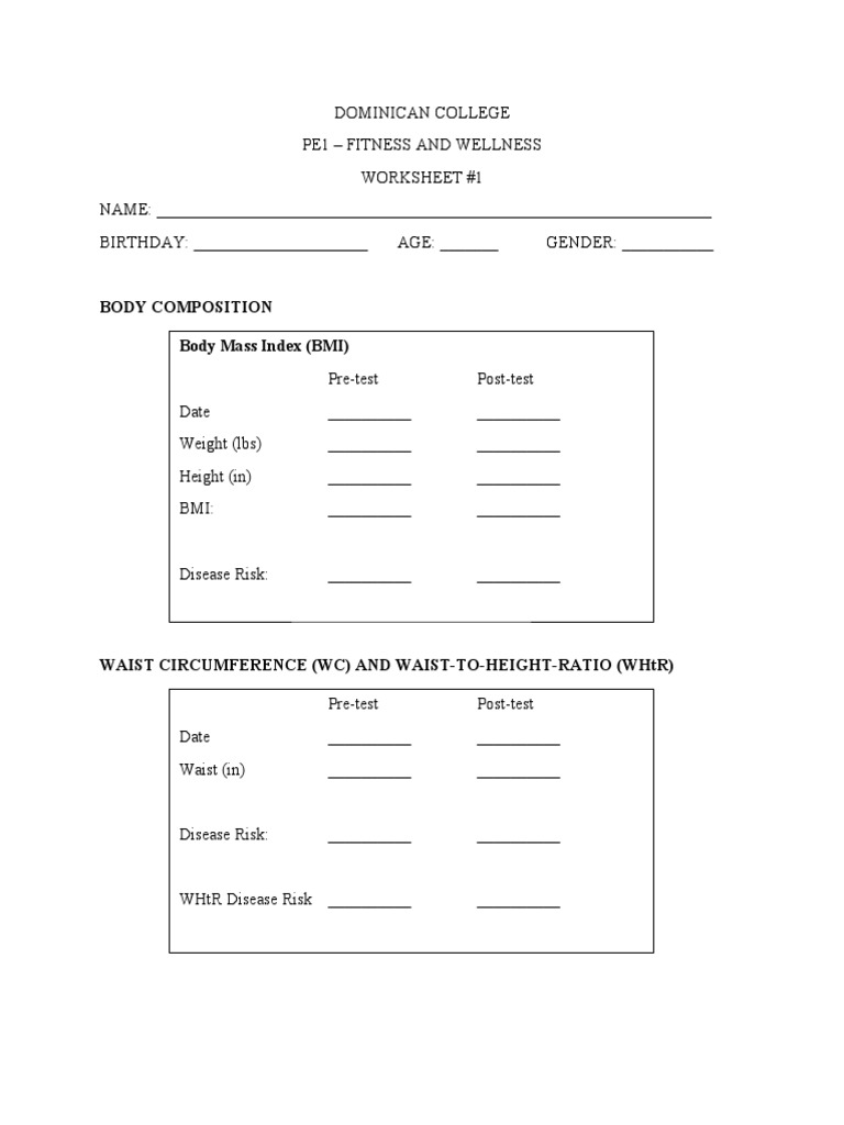 PE1 Body Composition Worksheet 1 | PDF