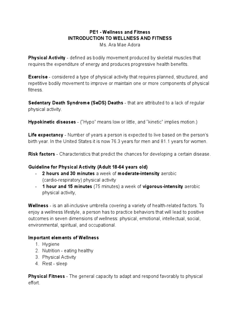 PE1 L1 Intro To Wellness and Fitness | PDF | Physical Fitness | Adipose ...
