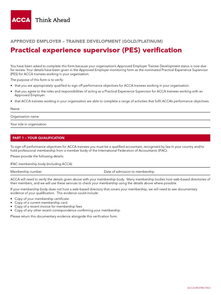 Practical Experience Supervisor Verification | PDF | Audit | Risk