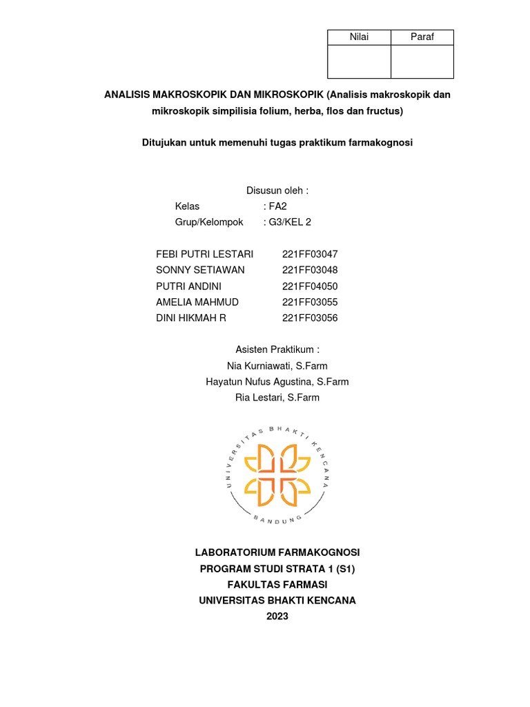 KEL 2 - LAPORAN FARMAKOGNOSI ANALISIS MAKROSKOPIK DAN MIKROSKOPIK (Analisis Makroskopik Dan ...