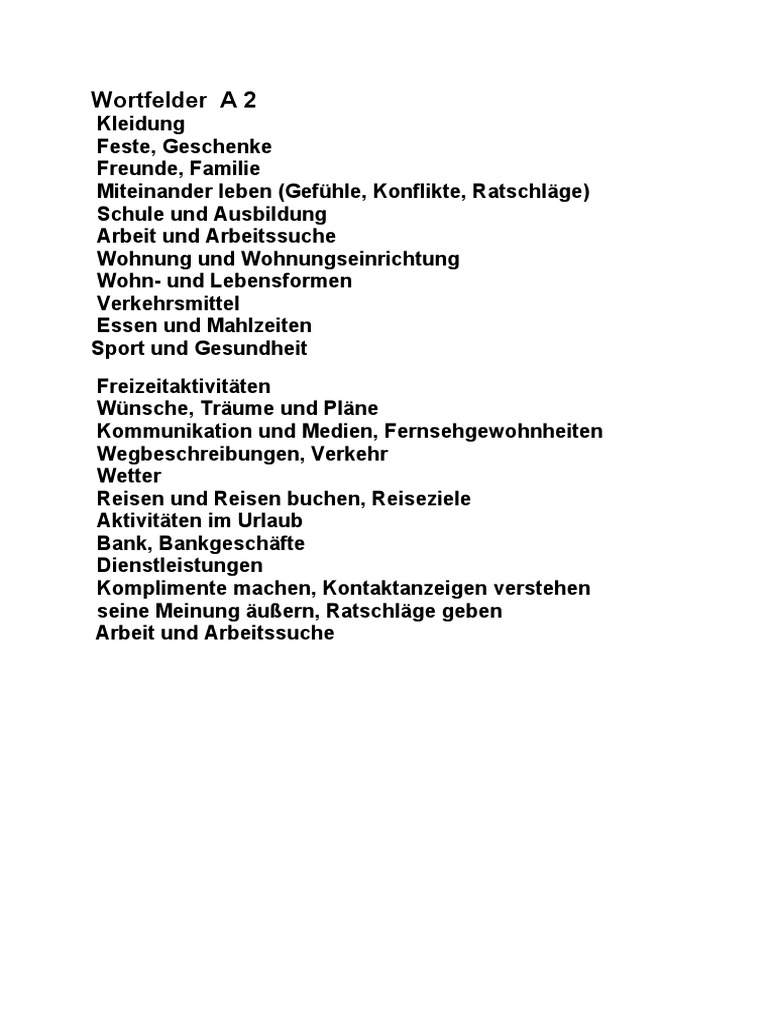 Wortfelder A 2 | PDF