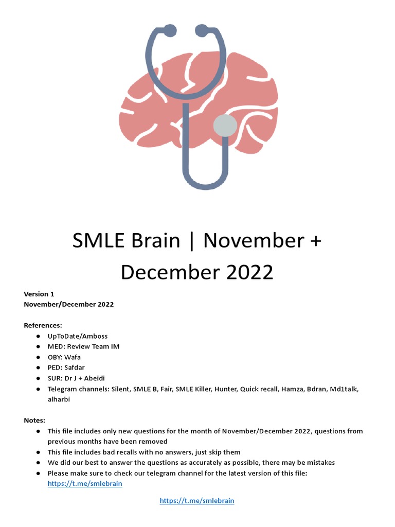 SMLE Exam Prep: Nov-Dec 2022 | PDF | Pneumonia | Osteoarthritis