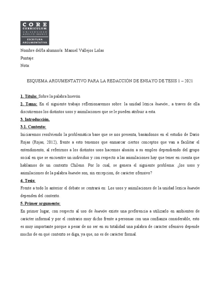 Esquema Ensayos | Descargar gratis PDF | Ensayos | Palabra