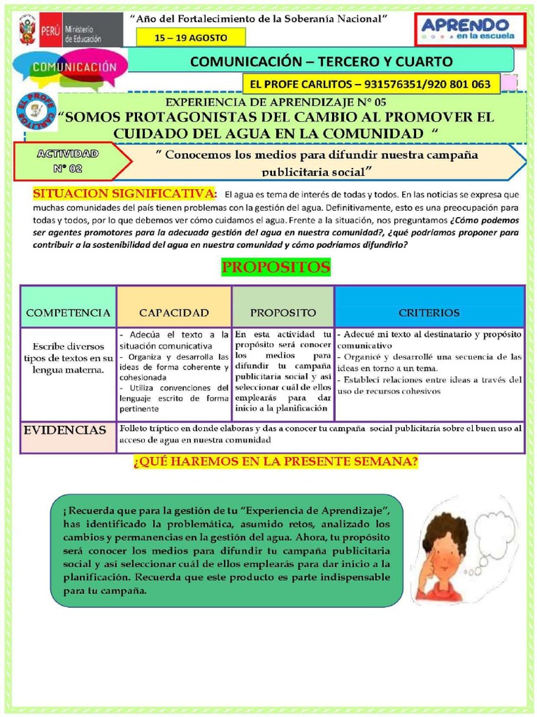Experiencia de Aprendizaje 05 - Actividad #02 - 3ero y 4to Grado - Comunicacion - 00001 | PDF