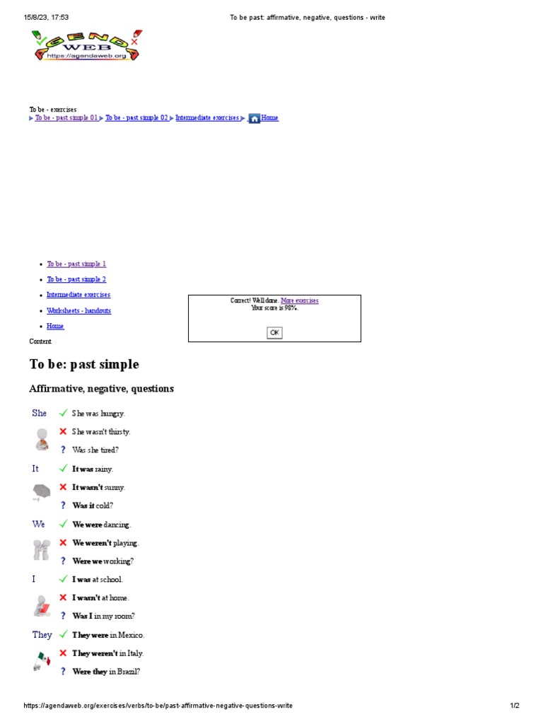 To Be Past - Affirmative, Negative, Questions - Write 13 | PDF