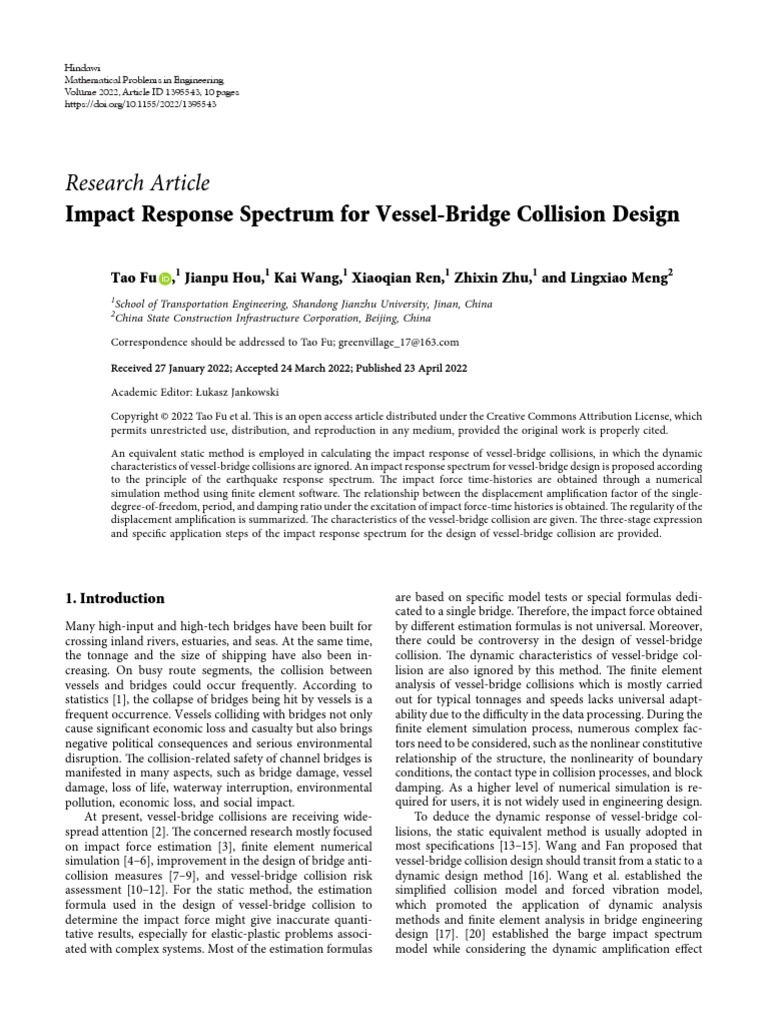 Impact Response Spectrum For Vessel-Bridge Collisi | PDF | Collision | Force