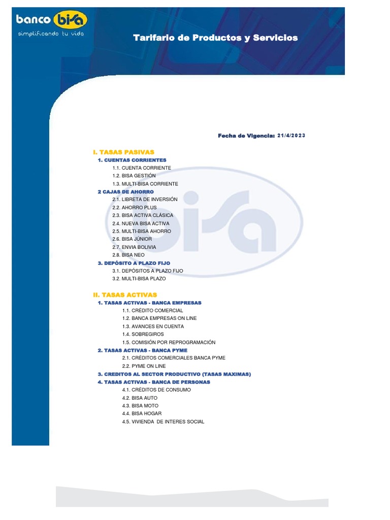 Tarifario de Productos y Servicios 21.04.23 | PDF | Finanzas y dinero