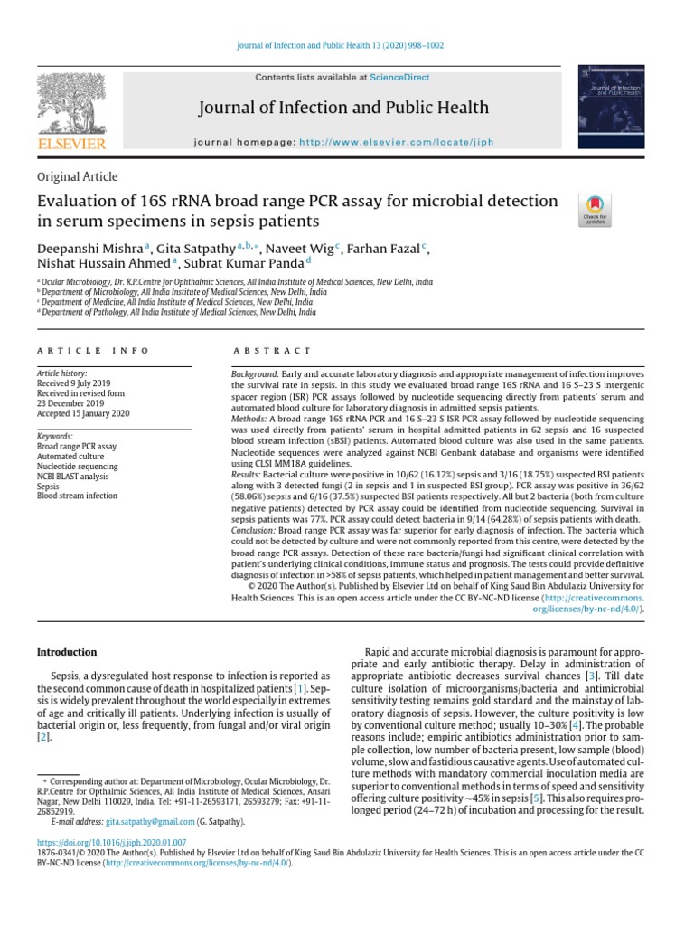 Sepsis Diagnosis via 16S rRNA PCR | PDF