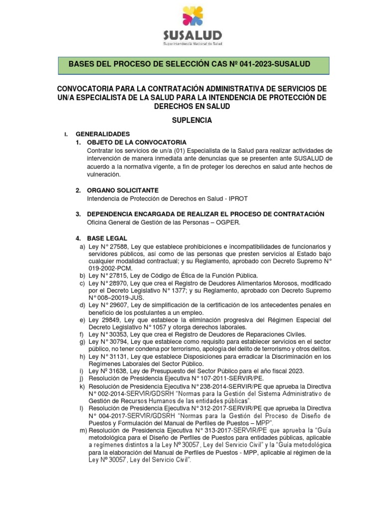 Bases Del Proceso Cas N°41-2023 Iprot | PDF