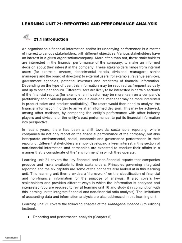 Mac3761 Lu21 Reporting and Performance Analysis | PDF | Finance & Money Management