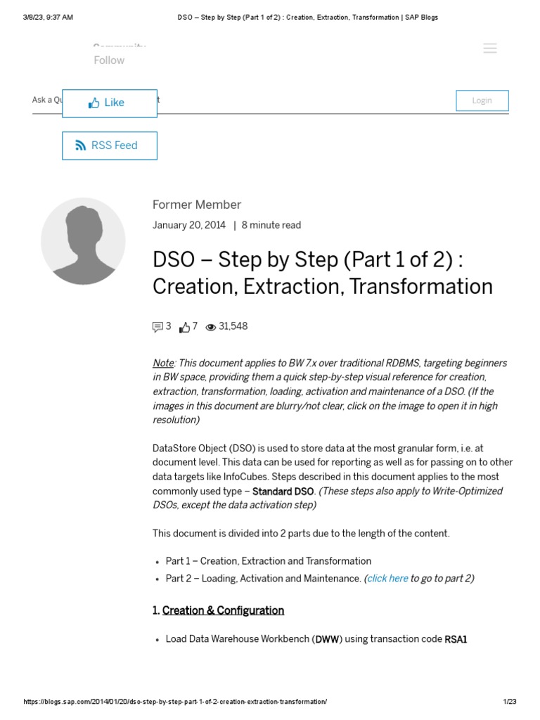 DSO - Step by Step (Part 1 of 2) - Creation, Extraction, Transformation ...