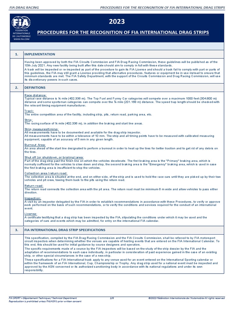 2023 Fia Drag Racing - Procedures For The Recognition of Drag Strips | PDF