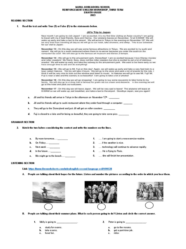 Reinforcement English Workshop Third Term Grade 8 | PDF