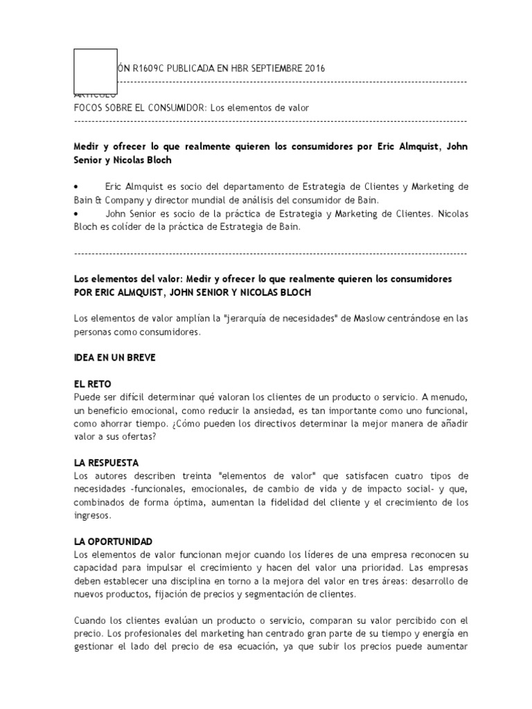 11 - The Elements of Value - R1609C-PDF-ENG - Unlocked - Es | PDF | Marketing | Business