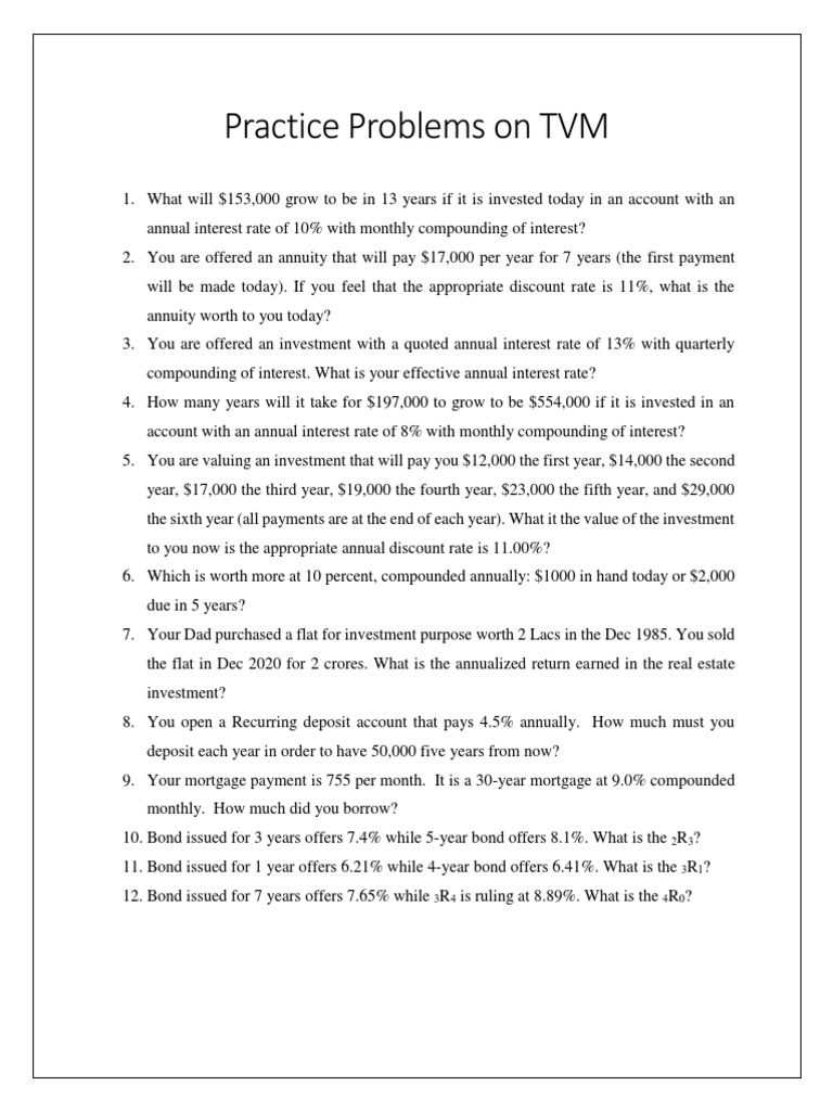 TVM - Practice Problems | PDF