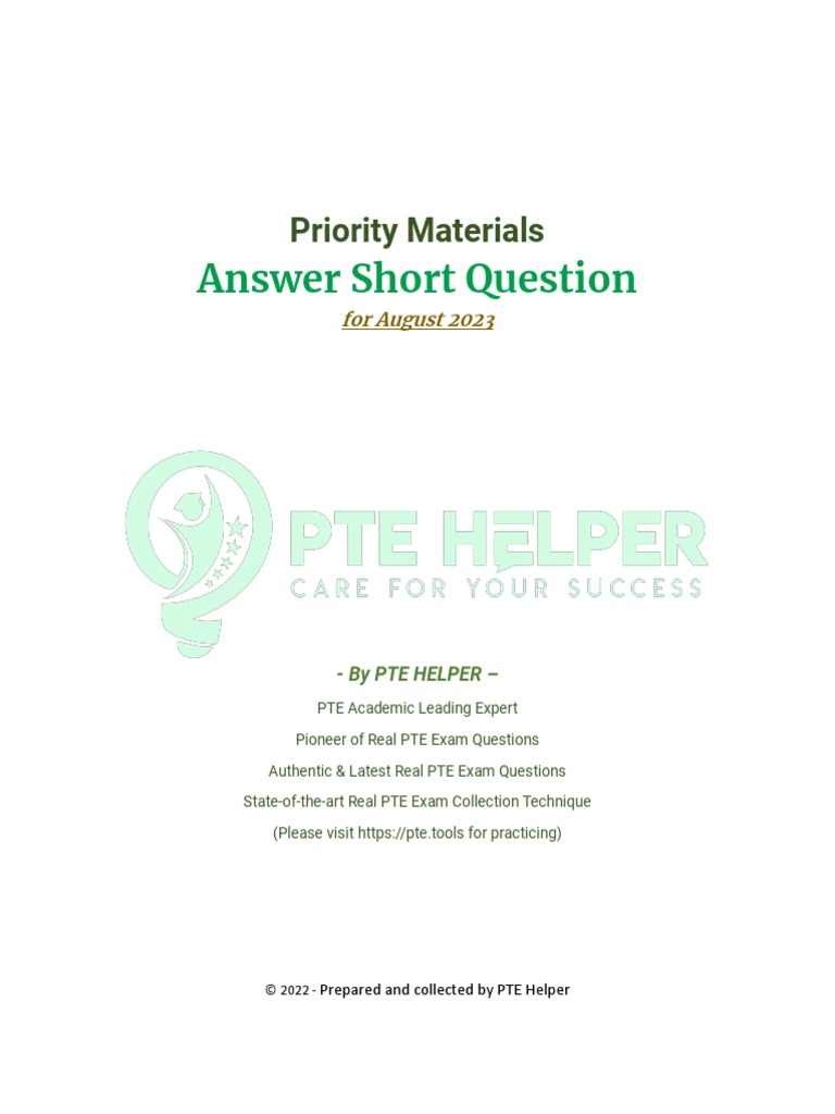 Answer Short Question Priority Materials HELPER August 2023 | PDF