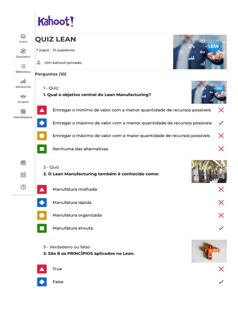 QUIZ LEAN - Detalhes - Kahoot! | PDF
