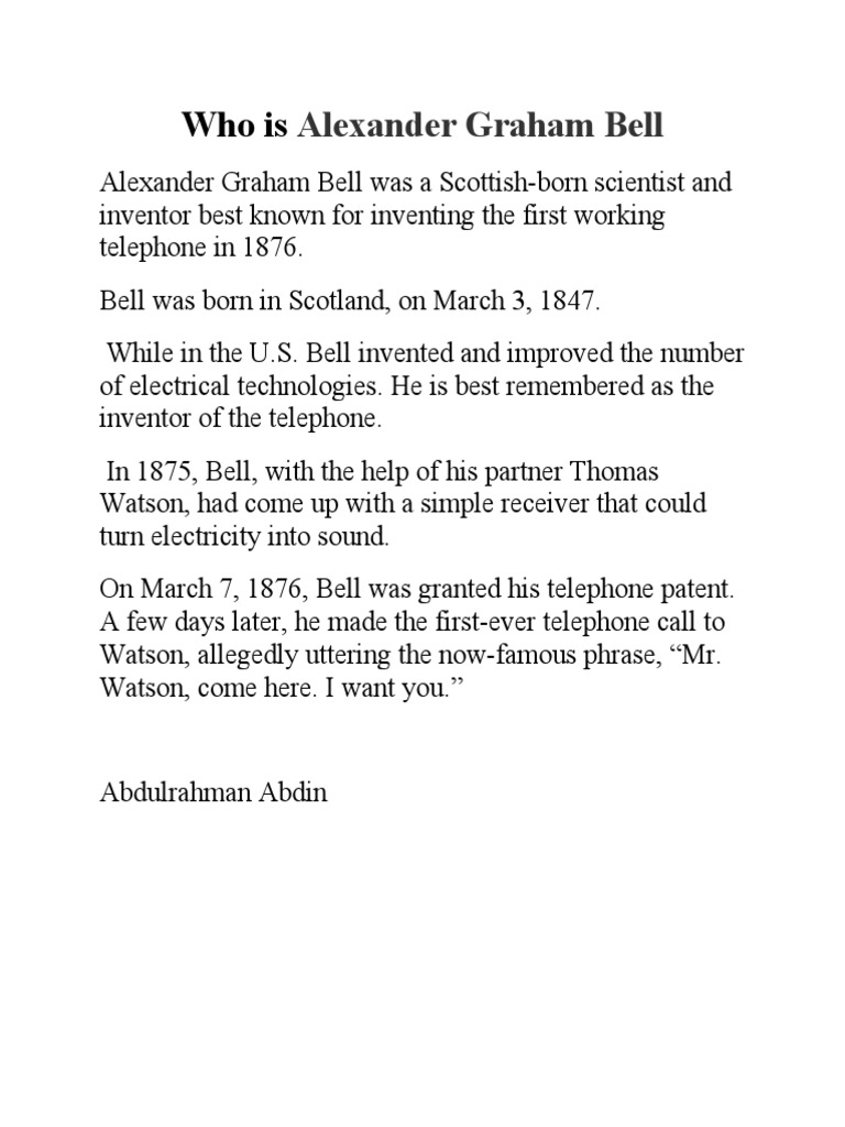 Who Is Alexander Graham Bell | PDF