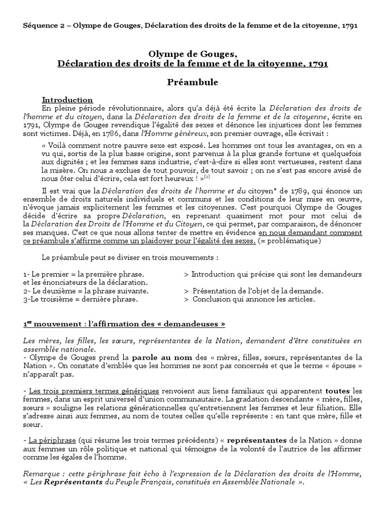 Olympe de Gouges EL Extrait 1 Préambule | PDF | Politique | Histoire