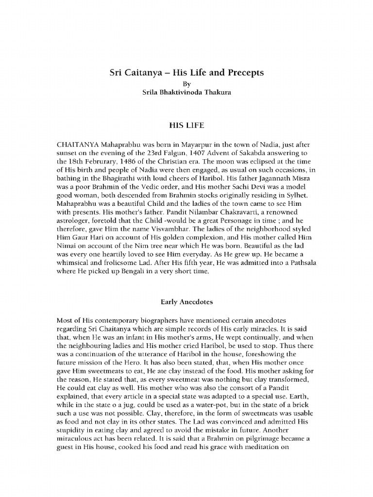 Bhaktivinoda Thakura Sri Caitanya His Life and Precepts | PDF | Brahman | Vaishnavism