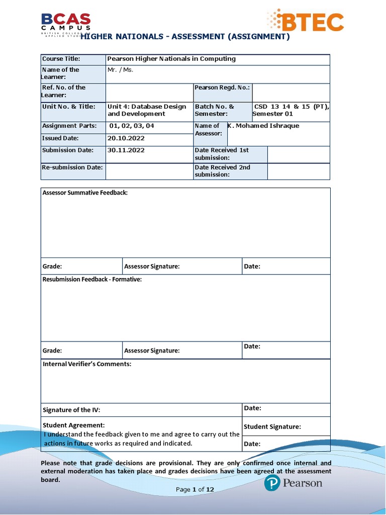 Database Design Assignment | PDF | Microsoft Sql Server | Databases