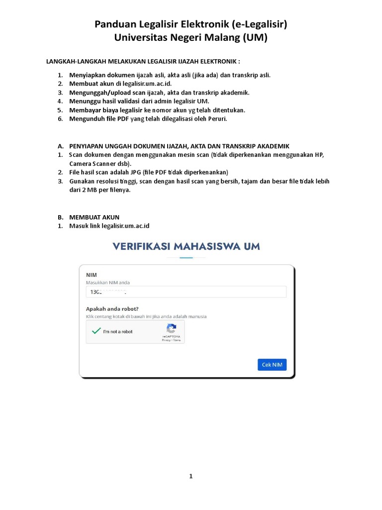 Panduan e-Legalisir Ijazah UM | PDF