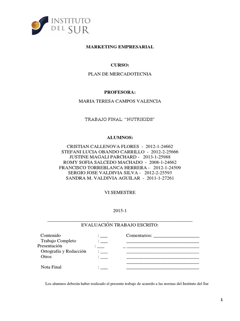 Plan de Mercadotecnia Nutrikids | PDF | Marketing | Chocolate