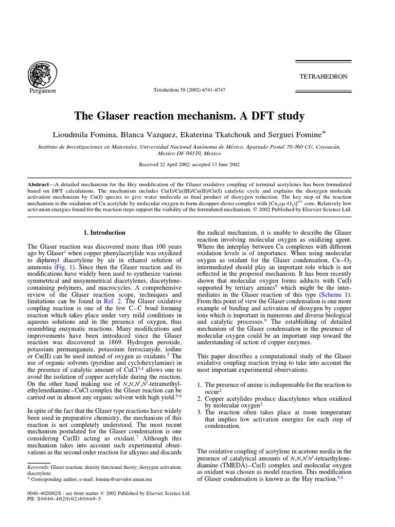 Glaser Reaction Mechanism Analysis | PDF | Chemical Reactions | Redox