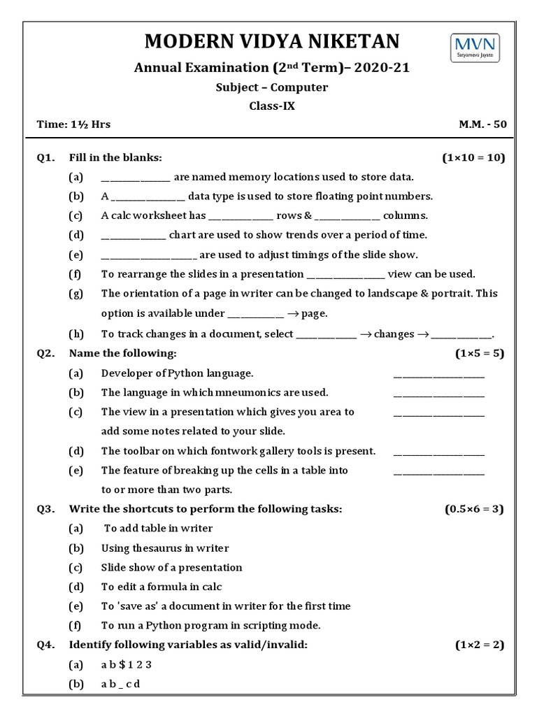 Computer Question Paper | PDF | Computing | Computer Programming