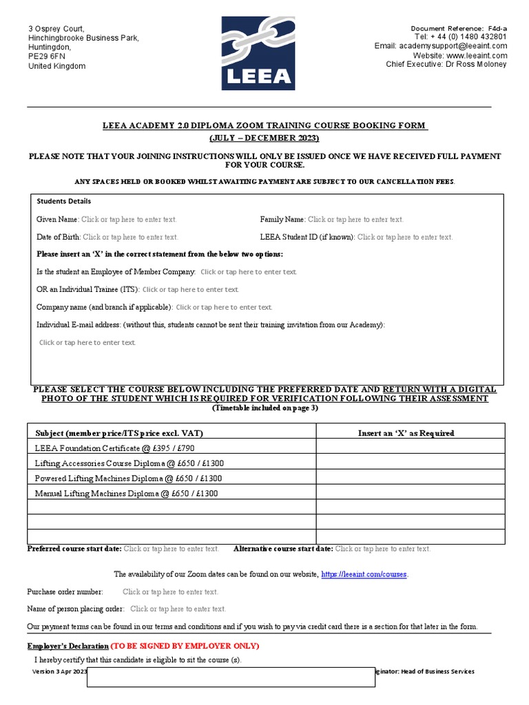 F4d-A LEEA Academy 2-0 Diploma Zoom Training Courses Jul - Dec 2023 ...