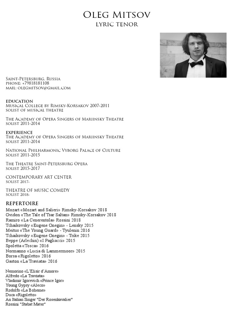 Oleg Mitsov: Lyric Tenor | PDF