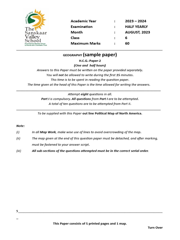 6icse - Sample Question Half Yearly 2023 | PDF