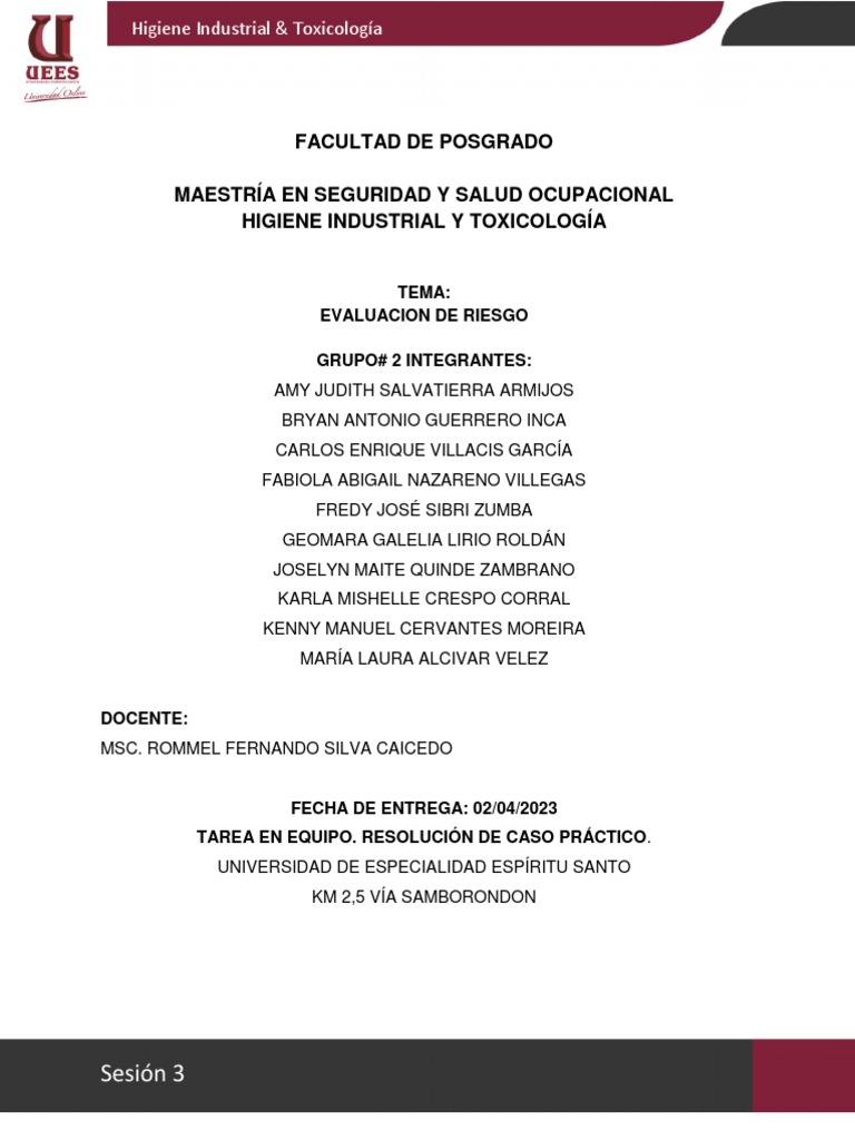 Grupo 2 Tarea Grupal | PDF | Higiene Ocupacional | Especialidades Medicas