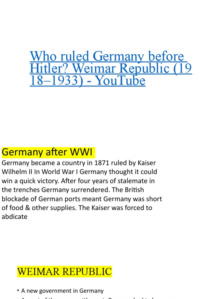 Weimar Republic: Germany Before Hitler | PDF | Politics | History
