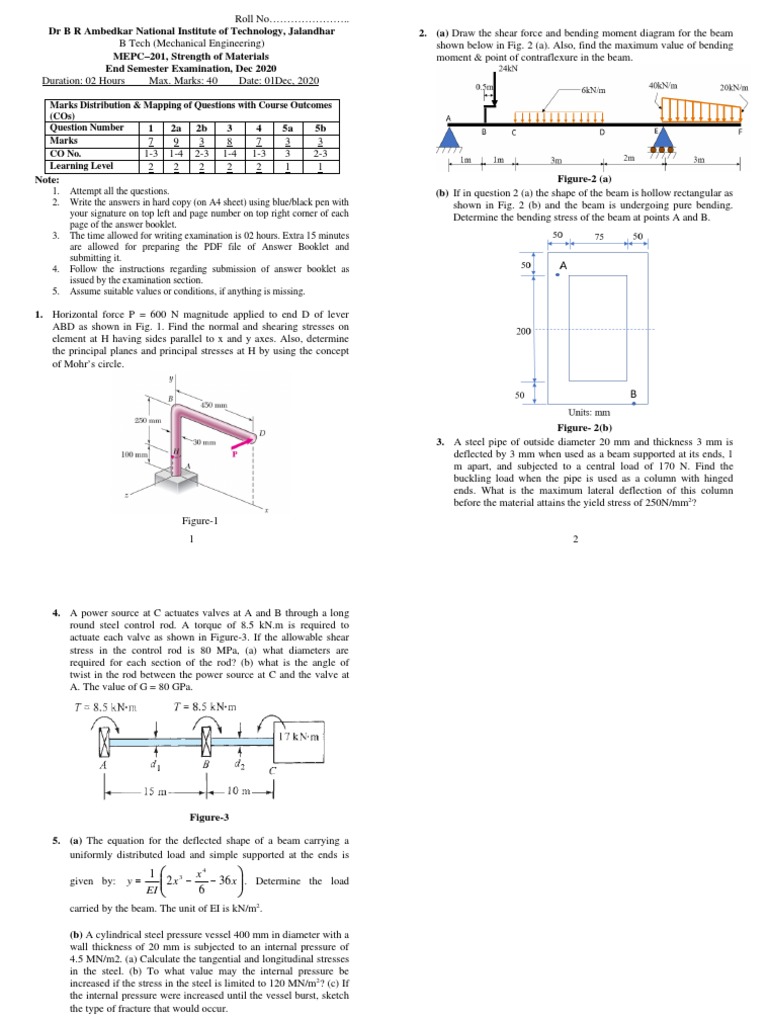 End Semster Exam MEPC-201 Dec | PDF | Bending | Beam (Structure) End Semster Exam MEPC-201 Dec | PDF | Bending | Beam (Structure)