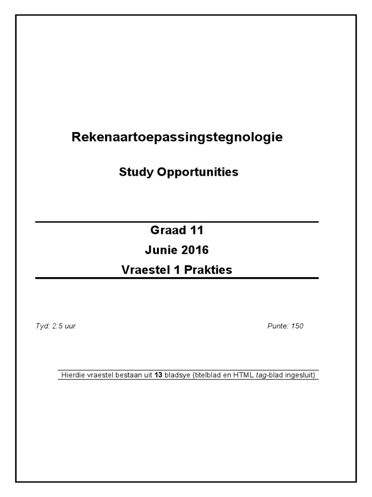 RTT Gr11 PraktieseVraestel Junie2016 StudyOpp | PDF
