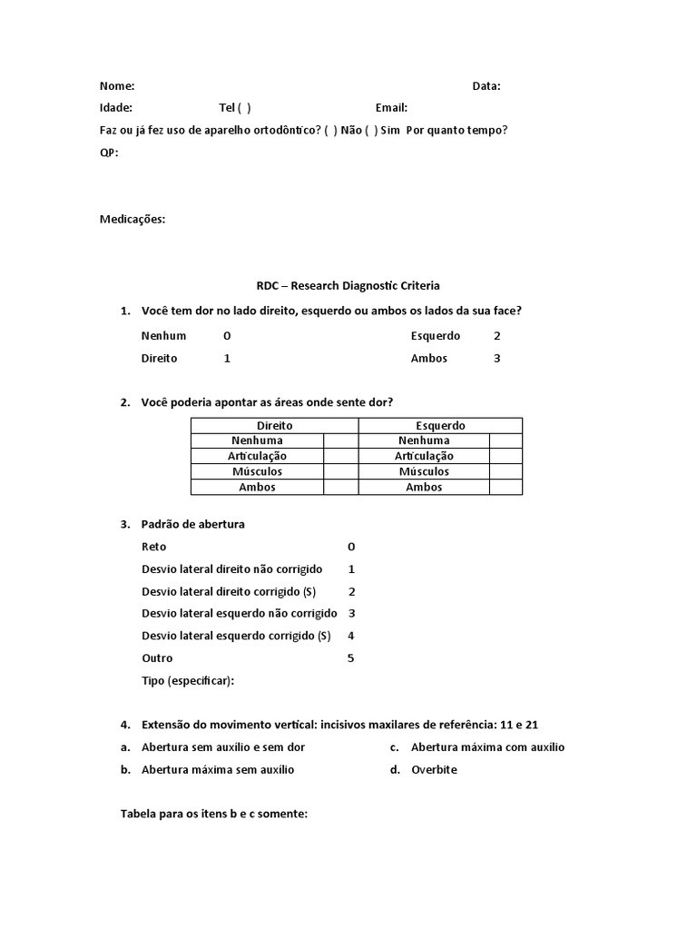 Questionário RDC (DTM) | PDF