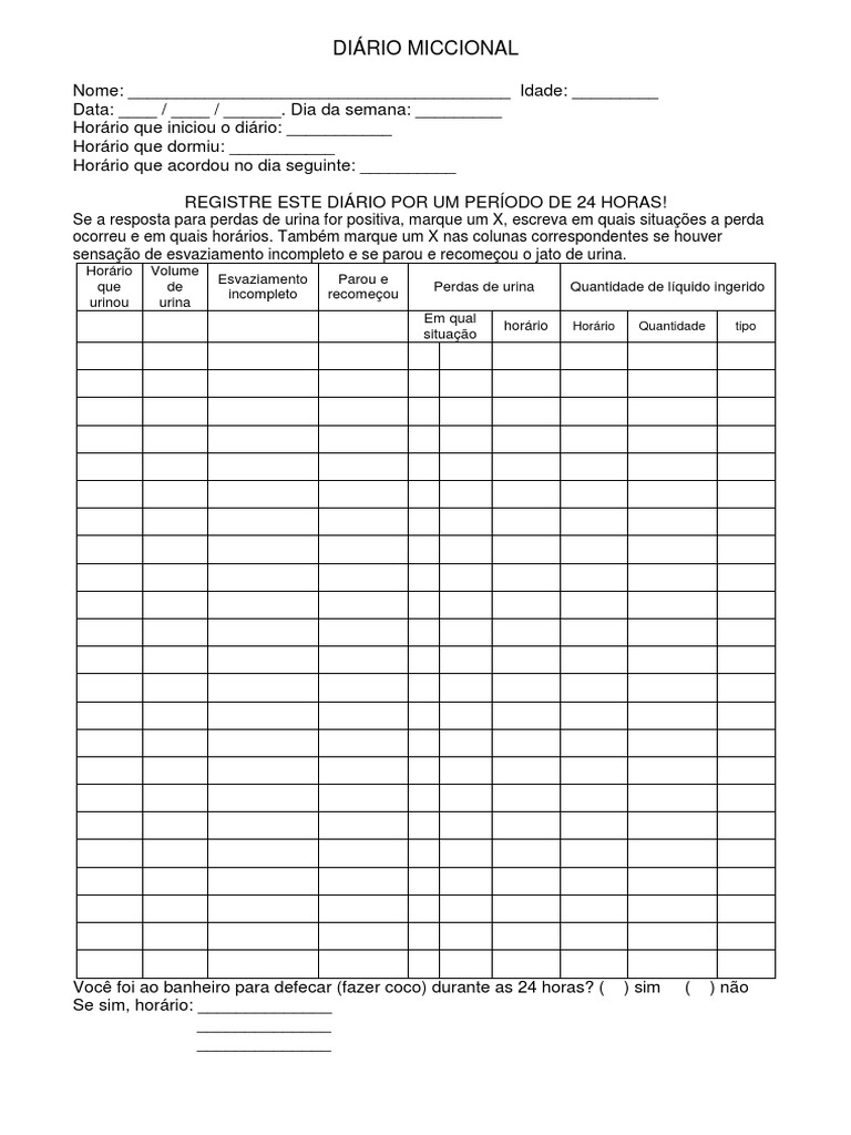 Diário miccional_Modelo | PDF