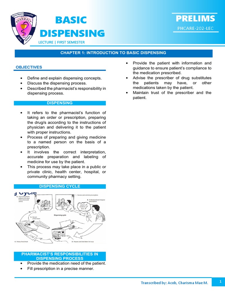 Pharmacy Dispensing Process Overview | PDF